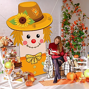 Thanksgiving Door Cover Fall Scarecrow Shape Door Decorations Harvest Autumn Door Backdrop Sunflower Scarecrow Banner Backdrop for Autumn Home Decor Fall Photo Booth Props