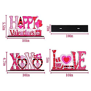 Bunny Chorus Valentines Day Decor Love Wooden Table Sign 3pcs, Romantic Tabletop Centerpiece Ornaments Gift, Dining Room Table Wedding Anniversary Party Supplies Décor Tiered Tray Decor