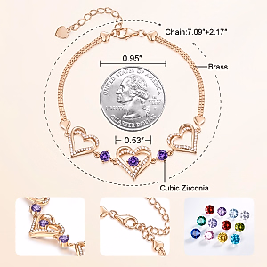 CDE Forever Love Heart Charm Link Bracelet for Women, 925 Sterling Silver Birthstone Bracelet Mother's Day Gift Anniversary Christmas Birthday Jewelry Gifts for Women Wife Her Girlfriend