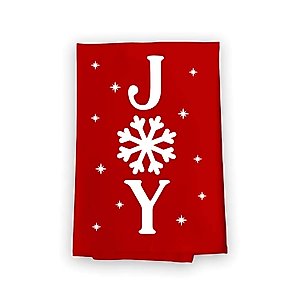 Honey Dew Gifts, Joy, Cotton Flour Sack Towel, 27 x 27 Inch, Made in USA, Christmas Dish Towels, Red Hand Towels, Christmas Kitchen Decor, Holiday Towels Bathroom, Kitchen