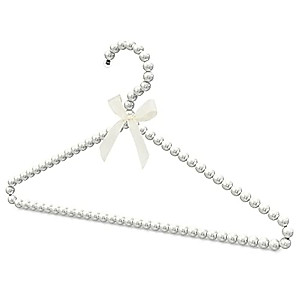 Linkidea 5 Pack Pearl Beaded Clothes Hangers, Plastic Elegant Clothes Dress Pants Hanger, Closet Coat Storage Organizer Standard Hangers (White)