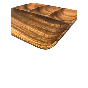 WeTheFounders SDS Handcrafted Acacia Wood Platter and Tray Perfect for Snacks Hummus Dip and Salsa Appetizer Server with 4 Sections, 11" x 1"H