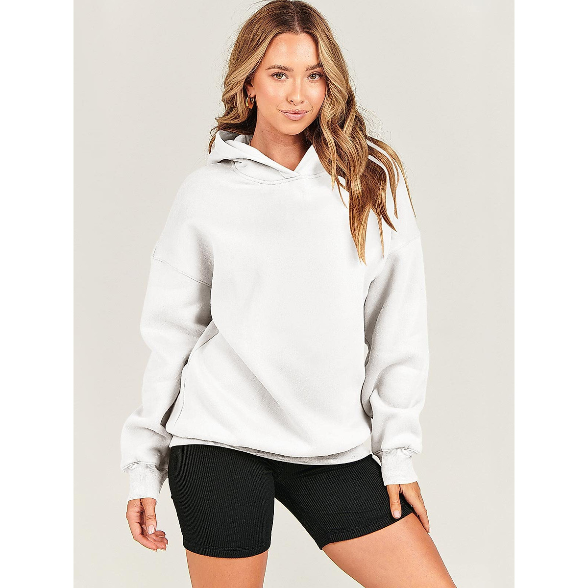 ANRABESS Women’s Fleece Oversized Hoodies Sweatshirt Solid Winter Pullover Hoodie Comfy Loose Fall Trendy Y2K Tops for Teens White A1023baise-M