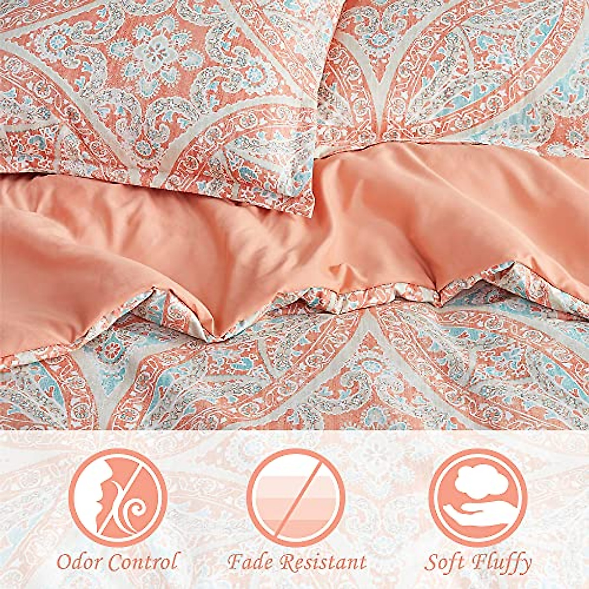 Hyde Lane Full/Queen Coral Bedding Sets - Classic Damask Medallion Bedding Set for Women | Beautiful Summer Comforter - 90x90-3 Piece : 1 Comforter + 2 Shams
