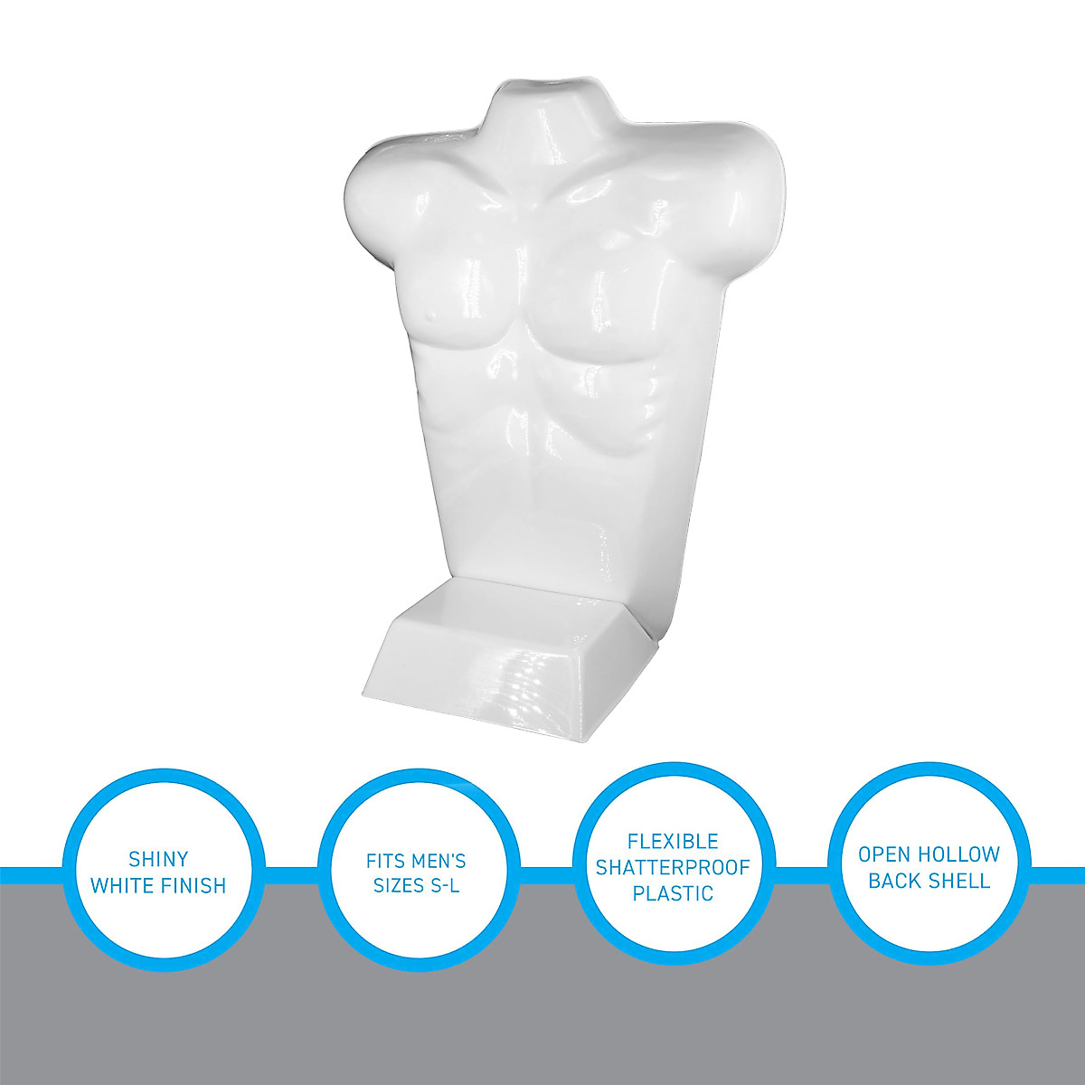 SSWBasics Economy Male White Plastic Countertop Mannequin - Fits Men's Sizes S-L