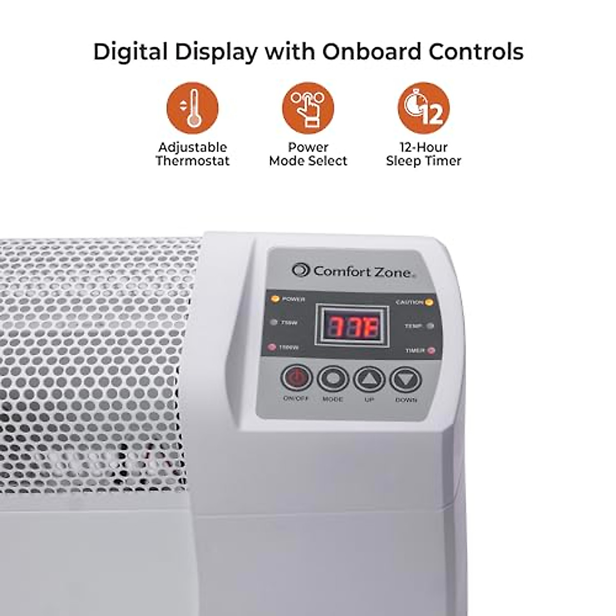 Comfort Zone Baseboard Space Heater with Digital Thermostat, Electric, Dent-Proof End Panels, Overheat Protection, Tip-Over Switch, & Stay-Cool Body, For Home, Bedroom, & Office, 1,500W, CZ650BWT