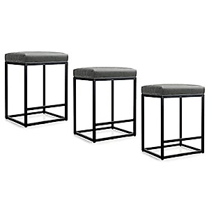 MAISON ARTS Counter Height 24" Bar Stools Set of 3 for Kitchen Counter Backless Modern Barstools Industrial Upholstered Faux Leather Stools Farmhouse Island Chairs,Support 330 LBS,(24 Inch, Grey)