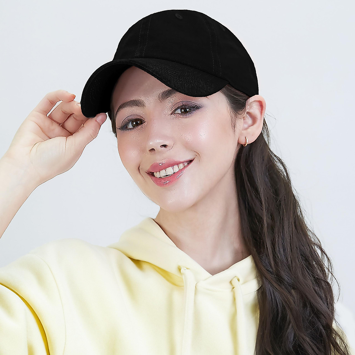 The Hat Depot Women Men Blank Washed Low Profile Cotton and Denim Baseball Cap Hat (Solid Black)