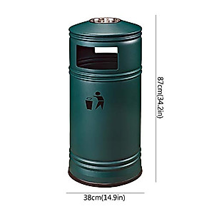 KIZQYN Trash Cans Outdoor Long Cylindrical Trash Can Large Capacity Metal Belt Ashtray Garbage Can Simple Commercial Waste Bin with Lid, 13.2 Gallons Outdoor Waste Bins (Color : Gray)
