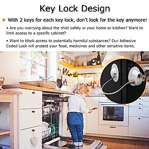Maveek 3 Pack Child Safety Refriderator Lock, Cabinet Lock with 3 Keys, Drawer Lock with 6 Extra Strong Adhesive Stick Pads for Fridge Freezer Glass Door Window Baby Proof No Tools No Drilling White