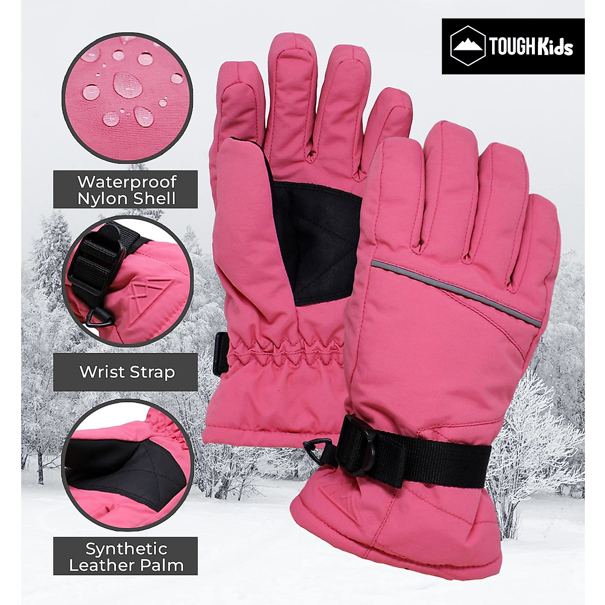 Tough Outdoors Kids Snow Gloves - Kids Winter Gloves - Kids Waterproof Insulated Gloves - Girls & Boys Winter Gloves - Kids Ski & Snowboarding Gloves - Children's Winter Gloves - Toddler Snow Gloves