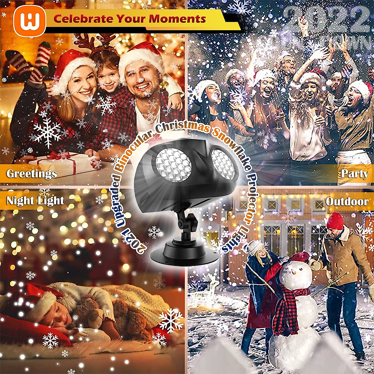 2022 Snowflake Projector Lights Remote Controlled, Upgraded Rotating Snowfall LED Lighting Projector Landscape Waterproof for Garden Patio Indoor Home Wedding Party Holiday Decorations