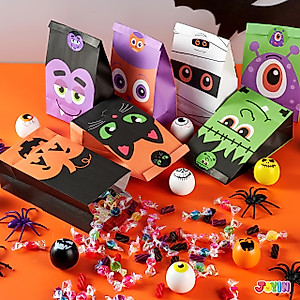 JOYIN 60 PCS Halloween Characters Paper Treat Bags, Trick or Treat Goodie Bags, Candy Bags with Stickers for Halloween Party Favor Supplies