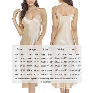 Vlazom Women Sexy Lingerie Satin Nightgown Silk Chemise Mini Slips V Neck Negligee Sleepwear with Adjustable Straps Champagne Yellow Size X-Large