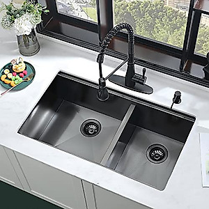 33 Black Undermount Kitchen Sink Workstation - iAnomla 33 x19 Inch Black Kitchen Sink Undermount Sink 16 Guage Stainless Steel Ledge Workstation 60/40 Double Bowl Kitchen Sink with Cutting Board