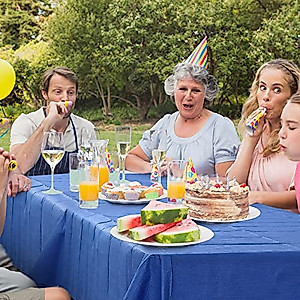 Jeyiour 15 Pcs Royal Blue Disposable Tablecloth Bulk 3 Ply Paper Plastic Rectangular Table Cover for Party Dining BBQ Picnic Buffet Camping Birthday Wedding Holiday, 54 x 108 Inches