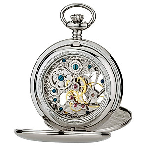 Gotham Men's Chrome Plated Brass Double Cover Exhibition Mechanical Pocket Watch # GWC18804S