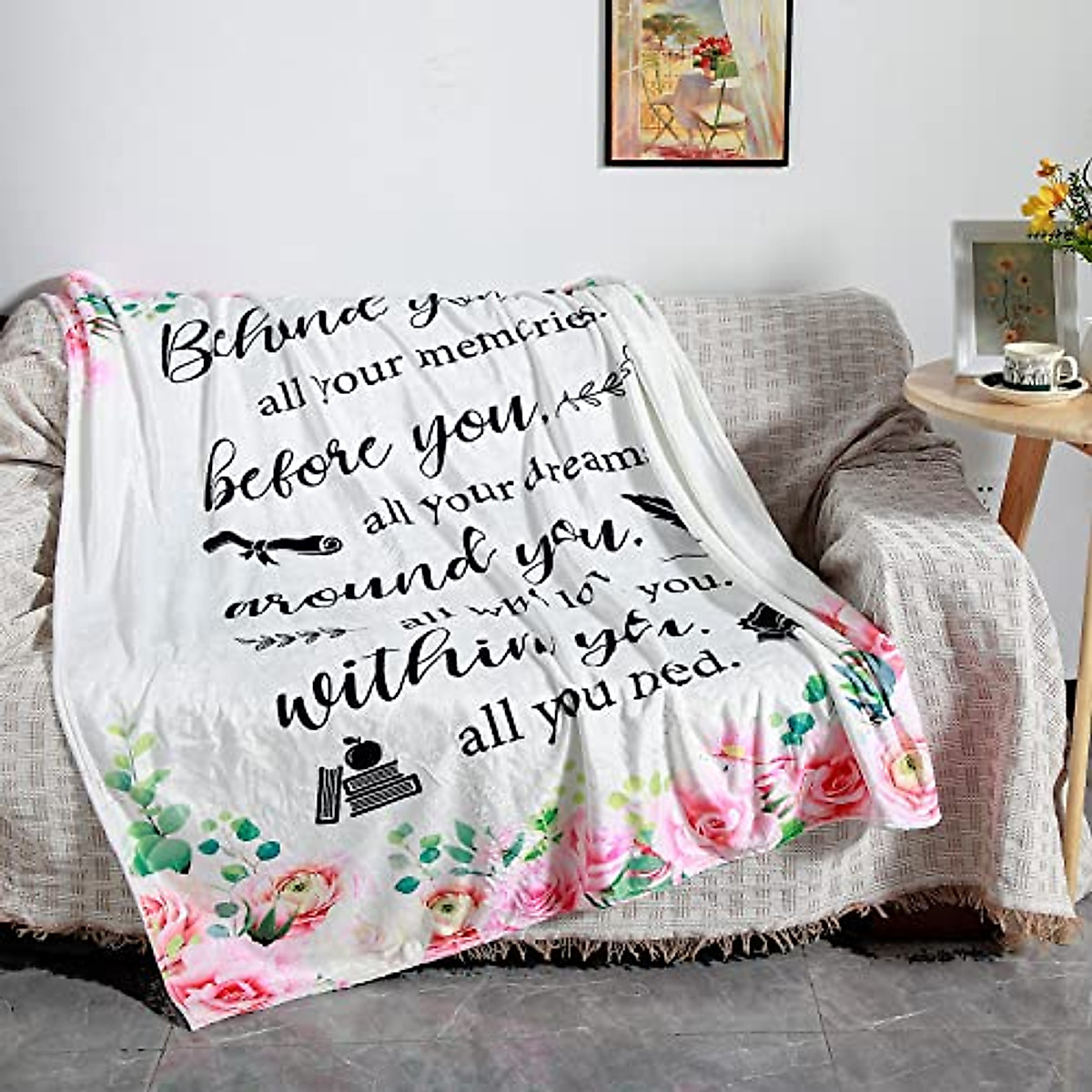 Graduation Gifts for Women Behind You All Your Memories Throw Blankets for College Student Friends Graduation Soft Warm Cozy Lightweight Decorative Blanket for Couch, Bed, Sofa and Graduation Party