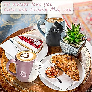 BigNoseDeer Couple Gifts Kissing Cat Coffee Mug Set Engagement Gifts for Couples Wedding Gifts 2023 Gifts for Boyfriend and Girlfriend,Anniversary Gift for Couple Blue and Pink Cat Mug for Cat Lovers