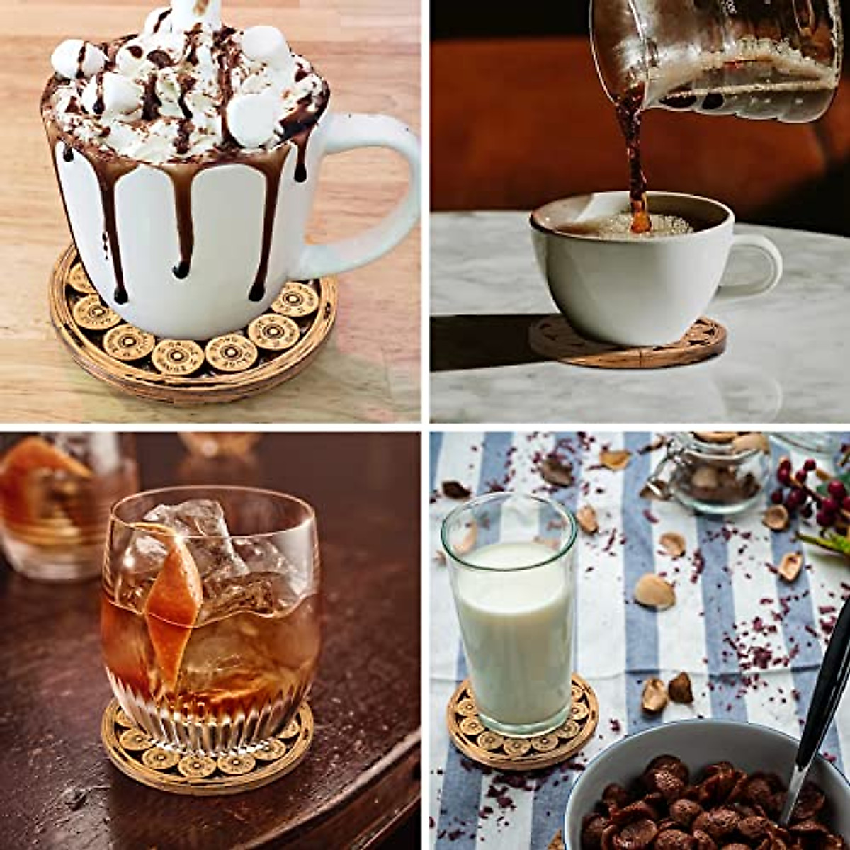 Gifts for Men or Women, 12 Gauge Shell Creative Coasters for Drinks, Coasters with Holder for Coffee Table, Wooden Table, Outdoor, Living Room, Kitchen, Rustic Bar Decorations