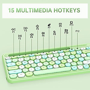 UHURU Colorful Wireless Keyboard and Mouse Combo - Computer Keyboard with Phone Holder, 2.4GHz Full-Sized Cute Green Keyboard and Mouse Set for Windows, Laptop, PC, Notebook - Green