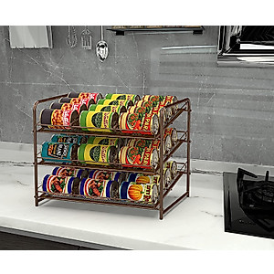 Simple Trending 3 Tier Stackable Can Rack Organizer, Mesh Can Storage Dispenser for Kitchen Cabinet or Pantry, Bronze