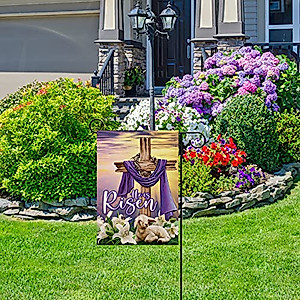 Artofy He is Risen Lamb Lily Flower Easter Home Decorative Garden Flag, House Yard Religious Cross Faithful Sheep Outside Decor, Spring Farmhouse Outdoor Small Burlap Decoration Double Sided 12 x 18