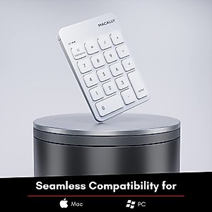 Macally Bluetooth Number Pad for Laptop, Apple, Mac, iMac, MacBook Pro/Air, Ipad, Windows PC, Tablet, or Desktop Computer - Rechargeable 18 Key Wireless Numeric Keypad - White Bluetooth 10 Key Numpad