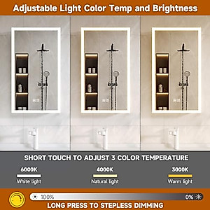 Seenvlog Bathroom Medicine Cabinet with Lights, 15.7" x 27.5" LED Mirror Cabinet, 3-Color Temp, Black Bathroom Storage Cabinet Anti-Fog, Wall Mount
