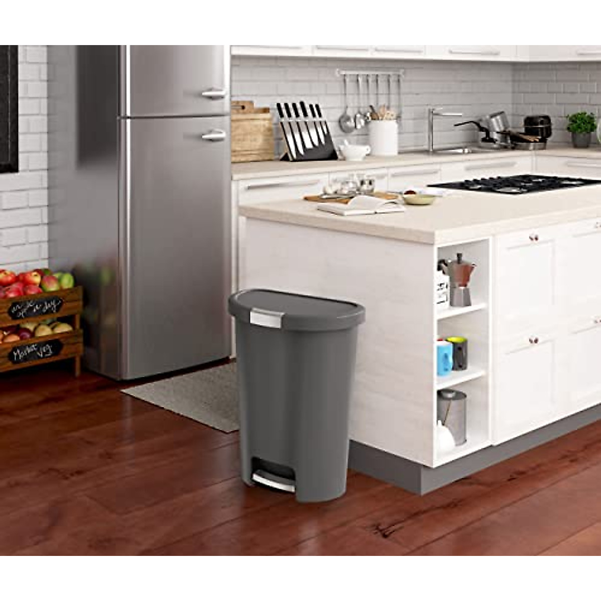 Curver Infinity 43.9 Liter / 13 Gallon Plastic Kitchen Trash Can with Foot Pedal and Locking Lid - Perfect for Household Use Indoor for Garbage Disposal or Recycling