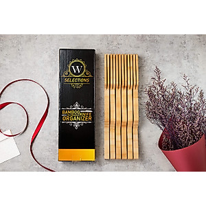 W Selections Bamboo Knife Drawer Organizer Block - Kitchen Storage Holder for Knives Organization - Saves Counter Drawer Space for Home Cooking Chef - Organic Moso Bamboo Tray of Premium Quality
