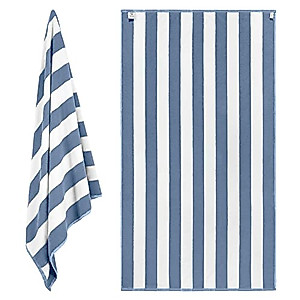 White Classic Beach Towels Oversized Cabana Stripe Cotton Bath Towel Large - Luxury Plush Thick Hotel Swim Pool Towels for Adults Super Absorbent Quick Dry - 35x70 Light Blue [2 Pack]