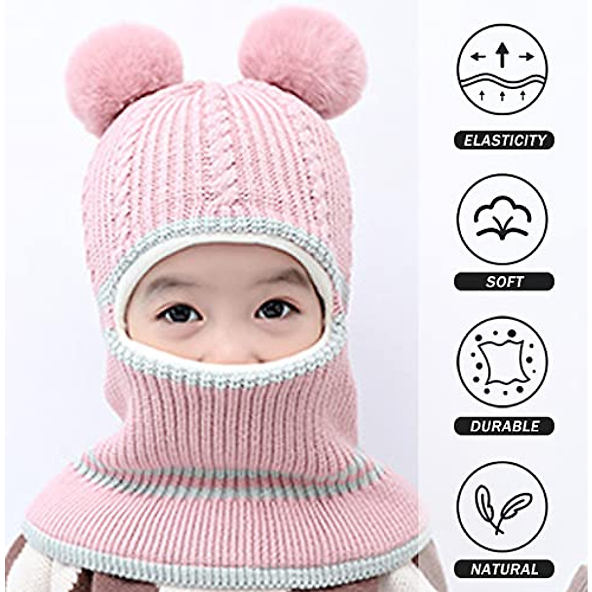 Toddler Winter Hat, Baby Winter Hat, Unisex Infant Toddler Kids Hat Scarf Set Knitted Girls Boys Winter Hat, Kids Baby Winter Hat Scarf Earflap Hood Skull Caps Beanie (Pink)