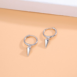SLUYNZ 925 Sterling Silver Spike Hoop Earrings for Women Teen Girls Geometric Huggie Earrings Dangle (A-silver)