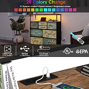 Tohomeor TV Stand with Power Oulet Dresser with Charging Station & LED Light Dresser with 8 Fabric Drawers for Living Room Storage Chest of Drawers Retro Dresser with Open Shelf Wooden Top