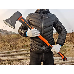 Chopping Axe, Hand Axe, Camp Hatchet for Splitting Kindling and Chopping Branches, Wood Chopping Axe 5.5 lb with 36-in Fiberglass Handle