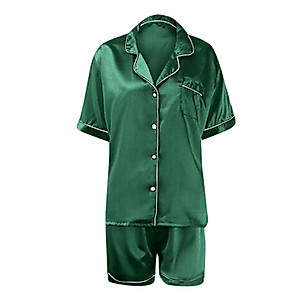 Aniywn Womens Silky Satin Pajamas Set, Satin Pajama Set For Women, Short/Long Sleeve Loungewear Pajamas Two-Piece Pj Set