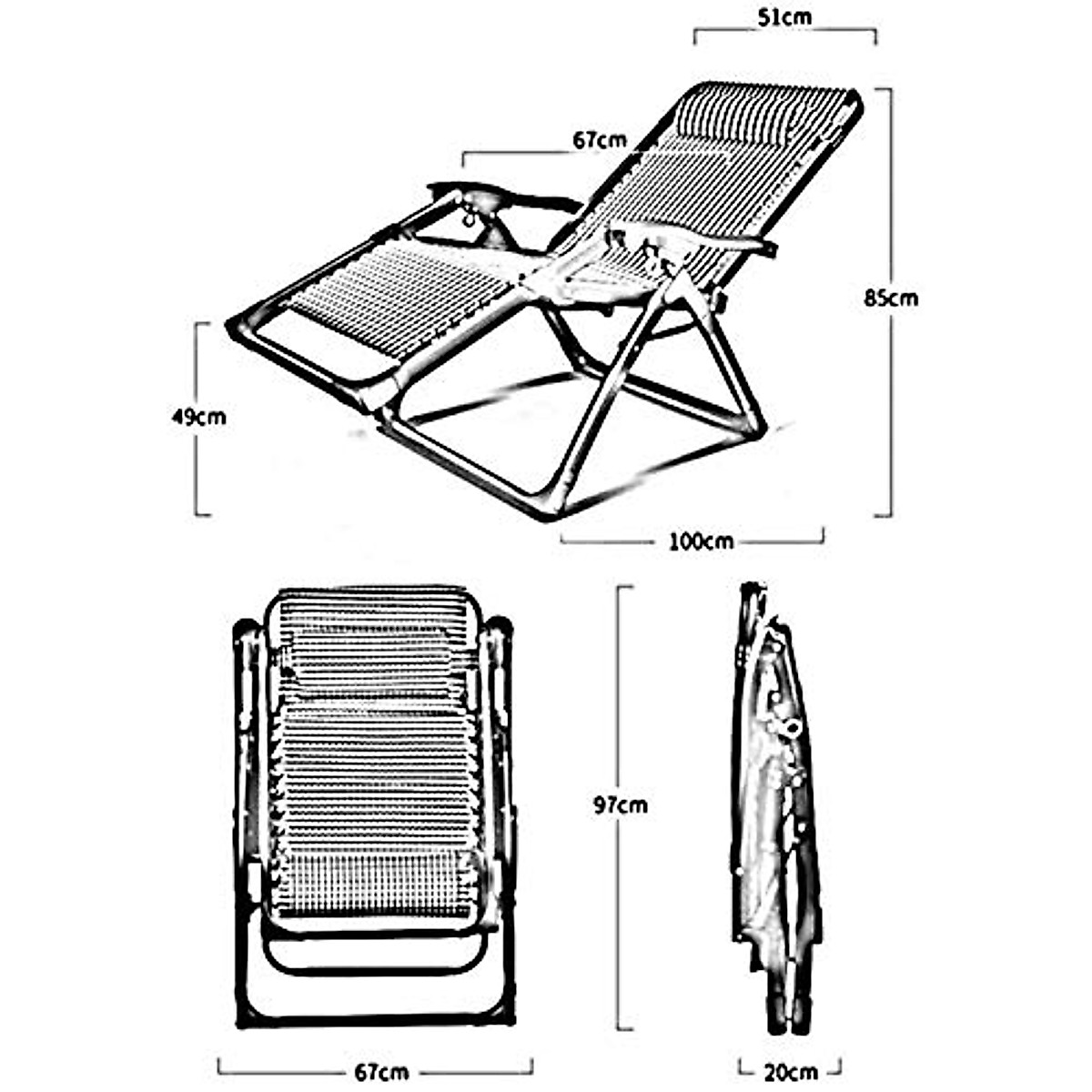 XZGDEN Lightweight Sun Lounger Reclining Lounge Chair Garden Outdoor Terrace Thick Padded Thickened Multiple Positions (Color : 1)