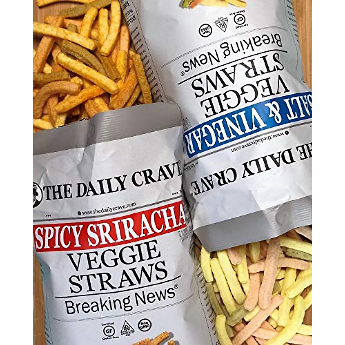 The Daily Crave Spicy Sriracha Veggie Straws, Crunchy Veggie, 5.5oz (Pack Of 8) Gluten-Free, Non-GMO, Kosher, Crunchy, Vegan