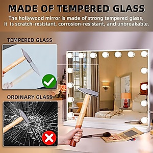 Hansong Hollywood Vanity Mirror with Lights, Bluetooth, 15 LED Bulbs, 3 Lighting Modes - White