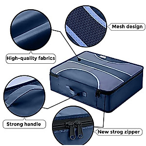 Packing cubes for essential travel - Set of 8 pcs of compression organizer for carry on suitcase, luggage mesh bags for accessories and clothing, laundry bag included (NAVY BLUE)