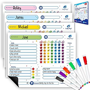 4-Pack Chore Chart for Kids Multiple Kids Included! Family Reward Chart, Responsibility Chart for Kids, Dry Erase Chore Chart for Multiple Kids, Magnetic Responsibility Chart for Kids - Simply Magic