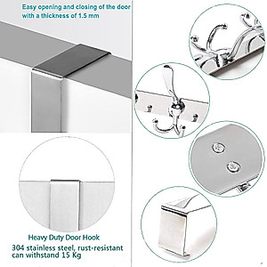 LYLIN Over The Door Hook, TEKI 5 Tri Hooks for 1.6” Thick Door, Over The Door Hook Hanger, Heavy Duty Over Door Rack for Hanging Coats Clothes Hats Robes Towels (Silver, 1.6”)