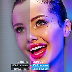 Mini Projector, Native 1080P Full HD 9000L SOPYOU Movie Outdoor Projector 4K Supported, Video Mini Portable Projector for HDMI, USB, Laptop, TV Stick, PS5, iOS & Android, U Disk