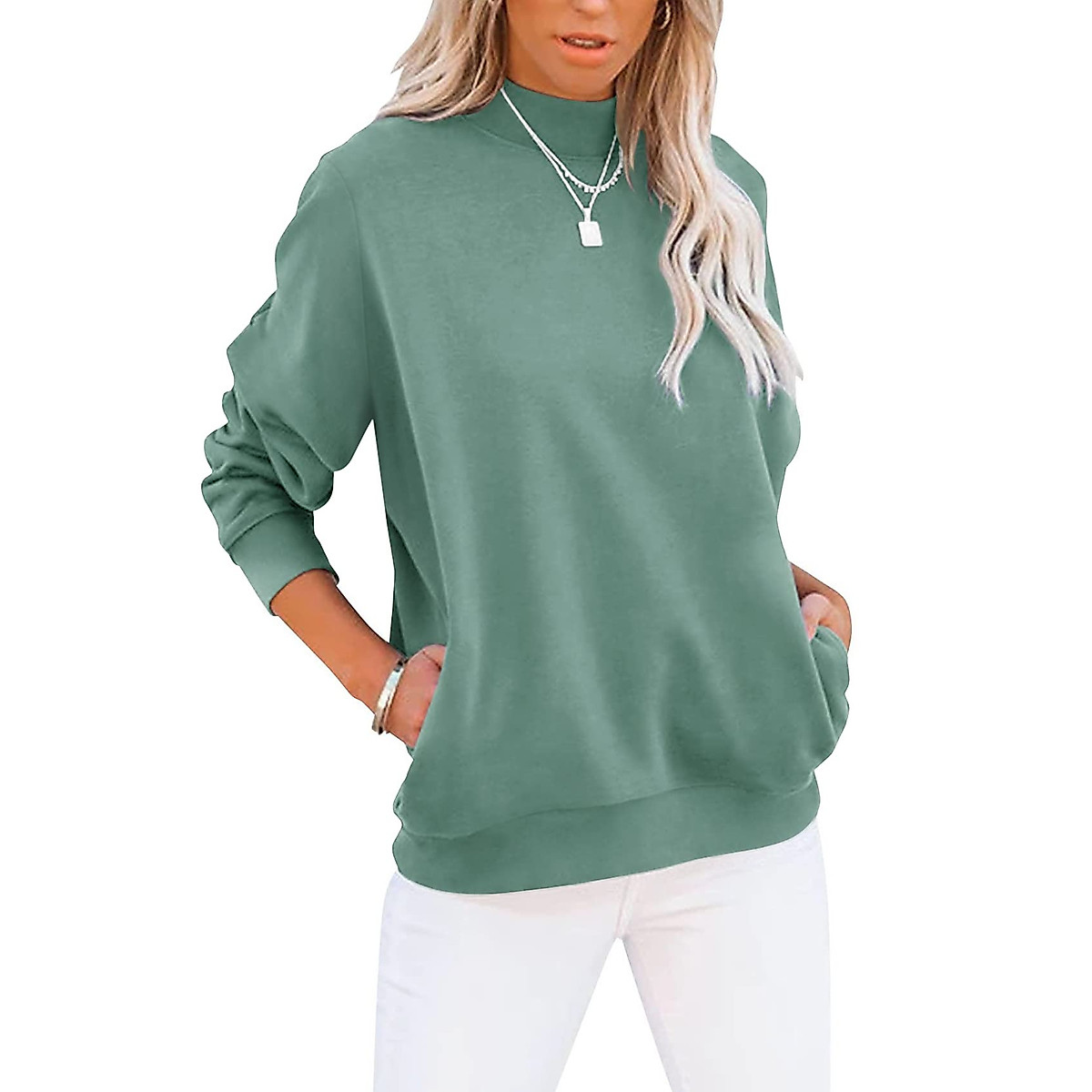 TICTICMIMI Women's Casual Long Sleeve Sweatshirt Tops Mock Turtleneck Lightweight Tunic Fall Pullover with Pocket