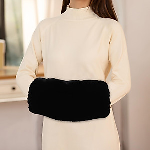 VORCOOL Faux Fur Hand Muffs Warm Winter Muffs for Women Girls Black