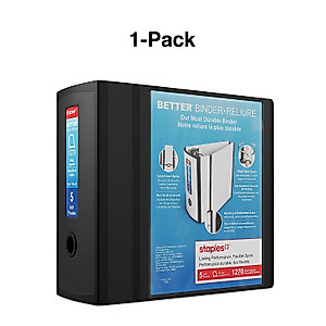 Staples Better Binder Heavy-Duty View, Black, 1000-Sheet Capacity, 5" (Ring Diameter)