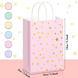 Pajean 24 Pack Star Gift Bags with Tissues Paper Star Paper Gift Bags with Handles Colorful Party Favor Bags Kraft Goodies Treat Bags for Birthday Baby Shower Wedding Party Favors Supplies