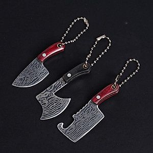 Sucrain 5PCS Damascus Pocket Knife Set Mini Chef Knife Set Mini Kitchen Chef Knife Tiny Set Keychain Small Knife for Package Opener Box Cutter