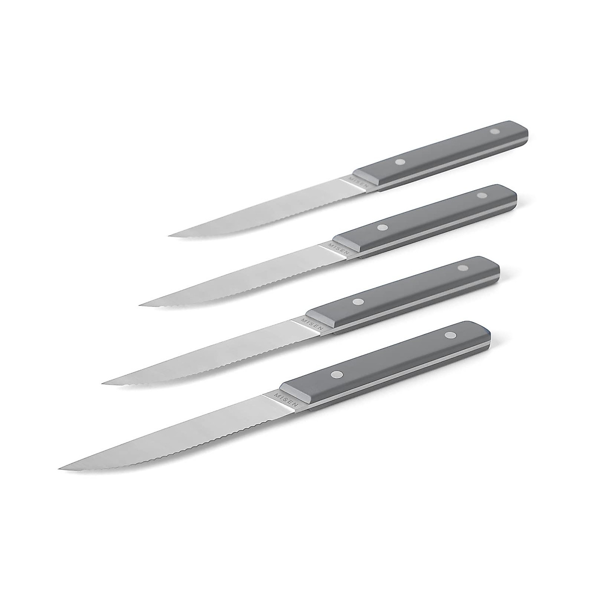 Misen Steak Knives Set of 4 - Precision Serrated Blades for Effortless Dining - Stainless Steel - Superior Cuts with Four Steak Knives Handles for Stylish Elegance - Gray